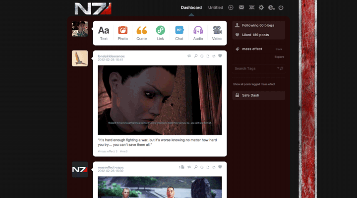 Mass Effect Stripe Tumblr Theme | Userstyles.org